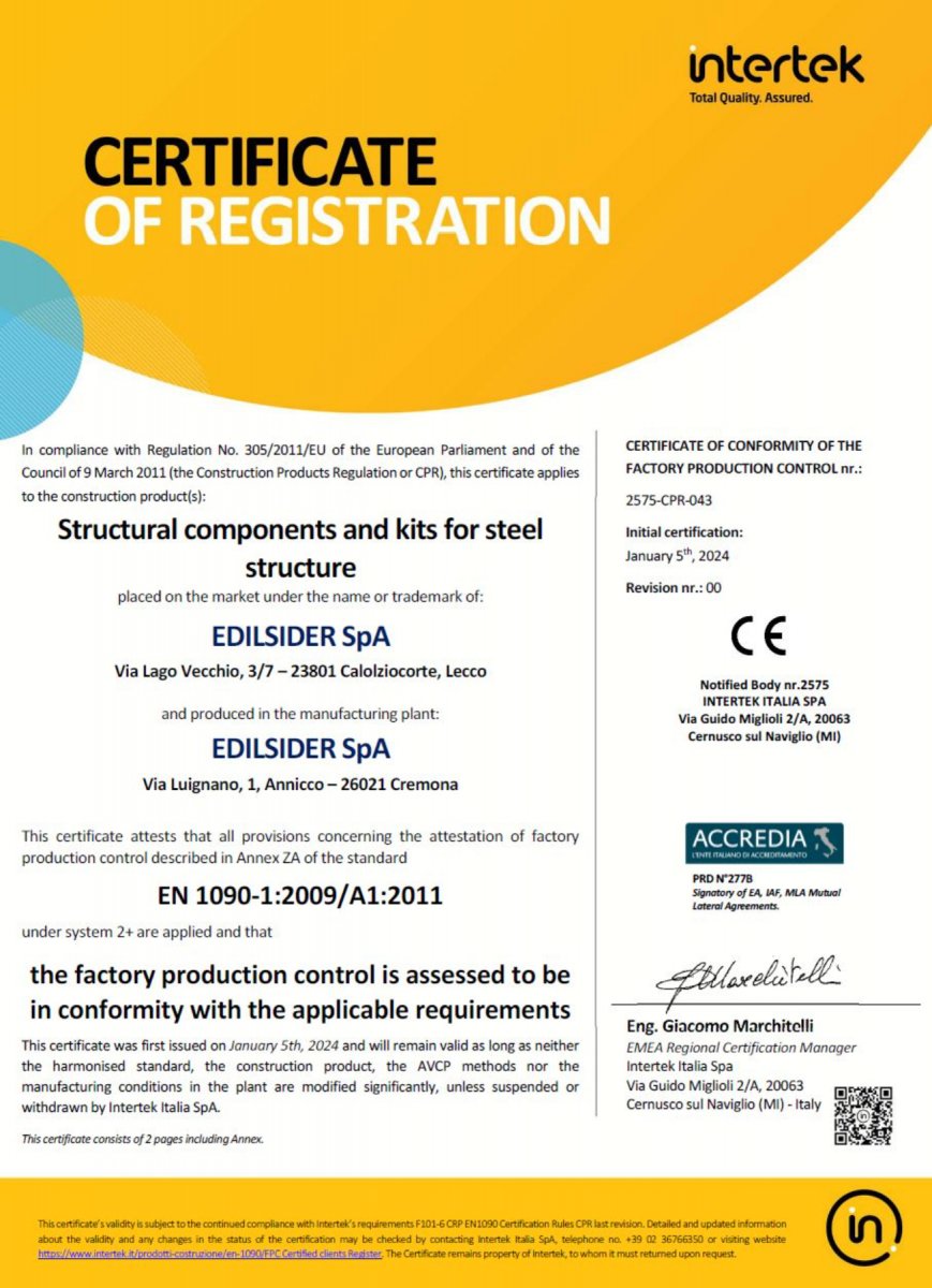 EN 1090 - Certification - EDILSIDER S.p.A.
